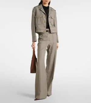 NILI LOTAN Christophe Virgin Wool Flared Pants - Brown
