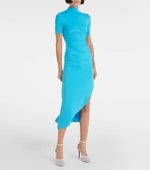 Alaïa Draped Asymmetric Midi Dress - Blue