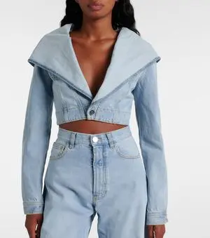Alaïa Cropped Denim Jacket - Blue