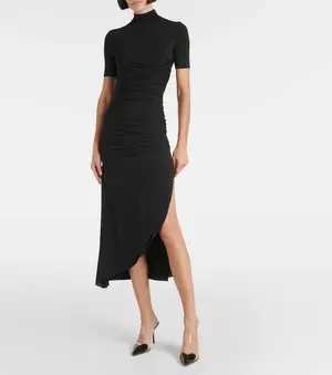 Alaïa Draped Asymmetric Midi Dress - Black