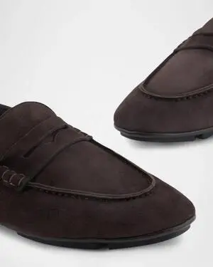 Giorgio Armani Suede Driver Penny Loafers - Brown