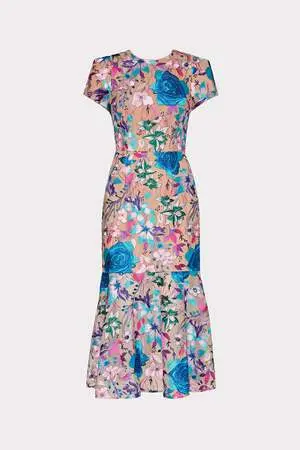 Milly Tahlia Floral Embroidered Midi Dress In Blue - 60% Off | Editorialist