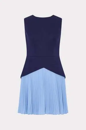 MILLY Haddy Pleated Mini Dress - Blue