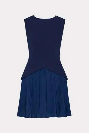 MILLY Haddy Pleated Mini Dress - Navy