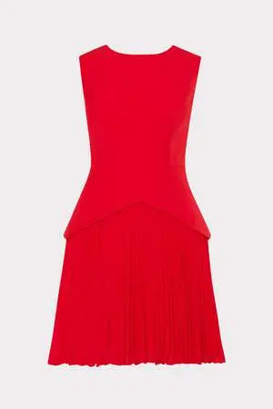 MILLY Haddy Pleated Mini Dress - True Red