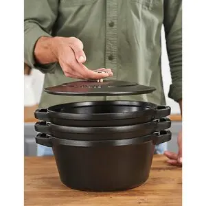STAUB Stackable Cast-iron Set Of Four With Lid - Black