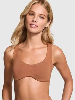 Pink Base Cotton Unlined Scoop Bra - Brown