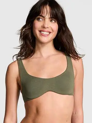 Pink Base Cotton Unlined Scoop Bra - Green