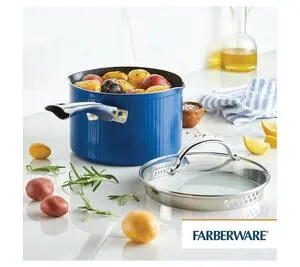 FARBERWARE Nonstick Cookware Straining Saucepan With Lid, 3qt