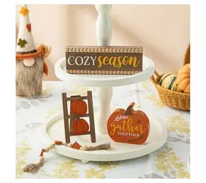 GLITZHOME 10.75'l S/4 Fall Word Signs Tiered Tr Ay Table Decor - One-color
