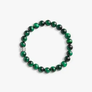 Shinola 8mm Beaded Tiger's Eye Bracelet - Green
