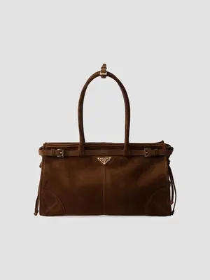 Prada Prada Suede Top Handle Bag Brown