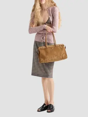 Prada Suede Top Handle Bag - Light Brown