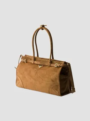Prada Suede Top Handle Bag - Light Brown