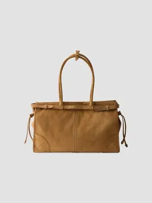 Prada Suede Top Handle Bag - Light Brown
