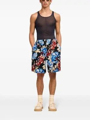 AMI Paris Floral-print Elasticated-waist Shorts