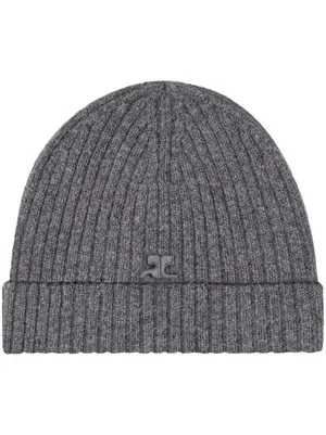 COURREGES Logo-embroidered Beanie - Grey