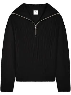 COURREGES Ribbed Wool Hooded Sweater - Black