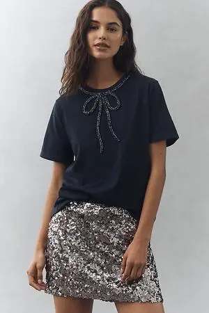 English Factory Rhinestone Bow Tee - Navy
