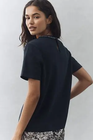 English Factory Rhinestone Bow Tee