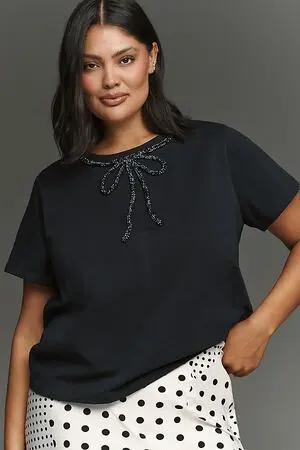 English Factory Rhinestone Bow Tee