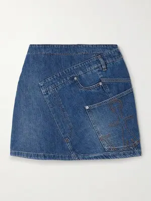 JW Anderson Paneled Embroidered Denim Mini Skirt