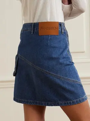 JW Anderson Paneled Embroidered Denim Mini Skirt