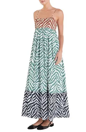 English Factory Colorblock Zebra Print Maxi Dress