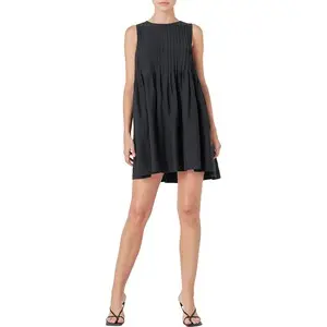 Endless Rose Pintuck Voluminous Mini Dress - Black