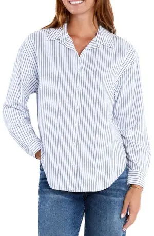 WASH LAB DENIM Striped Cotton-blend Button-up Shirt - Blue Stripes