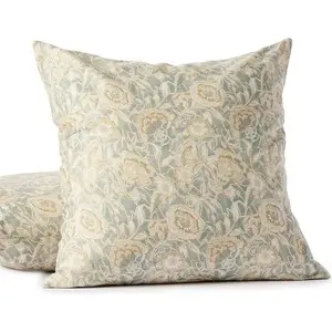 COYUCHI Balboa Organic Cotton Print Pillow Cover - Lagoon/hay