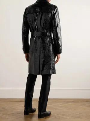 TOM FORD Double-breasted Croc-effect Leather Trench Coat