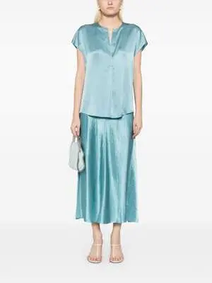 Vince Silk Cap-sleeve Blouse - Blue