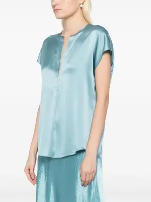 Vince Silk Cap-sleeve Blouse - Blue