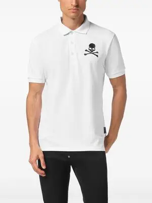 Philipp Plein Skull&bones-print Cotton Polo Shirt - White