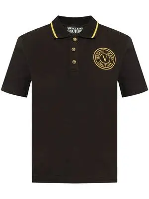 Versace Embroidered-logo Cotton Polo Shirt - Black