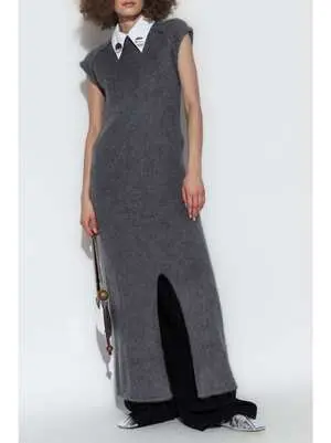 JIL SANDER Front-slit Knitted Maxi Dress - Grey