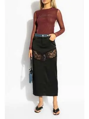 Blumarine Long Straight Skirt With Lace Insert