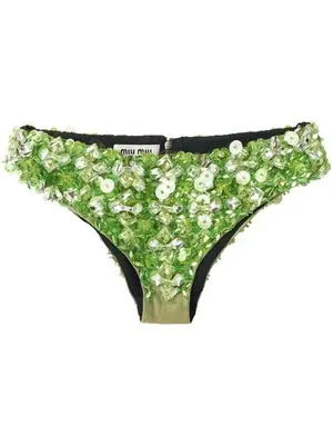 Miu Miu Embroidered Beaded Silk Briefs - Green