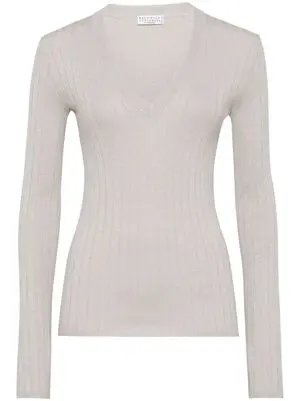 Brunello Cucinelli Ribbed-knit Top - Grey
