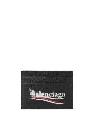 Balenciaga Smudged Logo-print Leather Cardholder - Black