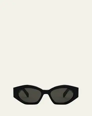 Celine Triomphe Acetate And Nylon Oval Sunglasses - Shiny Black Smoke