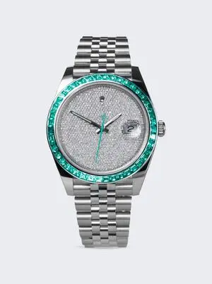 PRIVATE LABEL LONDON Pavé Diamond And Aqua Sapphire Datejust Watch - 41mm