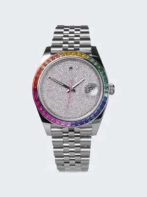 PRIVATE LABEL LONDON Pavé Diamond And Rainbow Sapphire Datejust Watch - 41mm