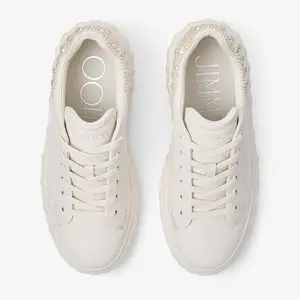 JIMMY CHOO Diamond Maxi Latte Nappa Leather Pearl Trainers - Latte Mix