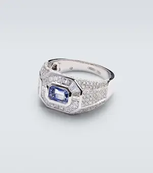 Shay Jewelry 18kt White Gold Ring With Sapphire And Diamonds - Silver