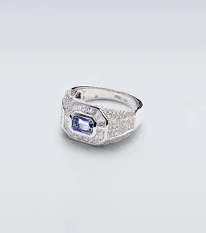 Shay Jewelry 18kt White Gold Ring With Sapphire And Diamonds - Silver