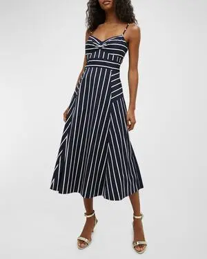 Veronica Beard Veronica Beard Blige A-Line Midi Dress - Navy/white