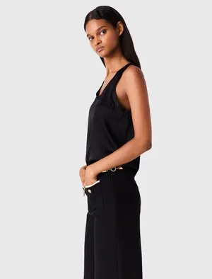 Maje Silk Sleeveless Round Neck Tank Top - Black
