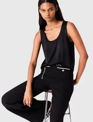 Maje Silk Sleeveless Round Neck Tank Top - Black